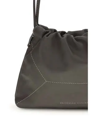 Brunello Cucinelli Leather Shoulder Bag With Drawstring Closure - Brown