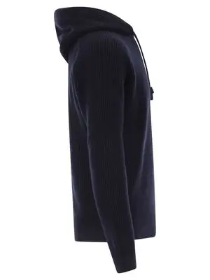 Tagliatore Hunter" Ribbed Hooded Jumper - Blue