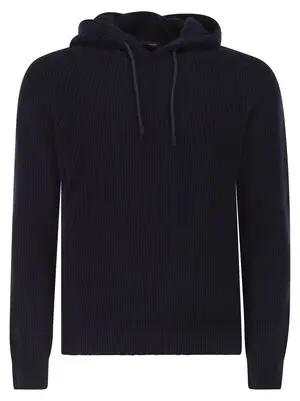 Tagliatore Hunter" Ribbed Hooded Jumper - Blue