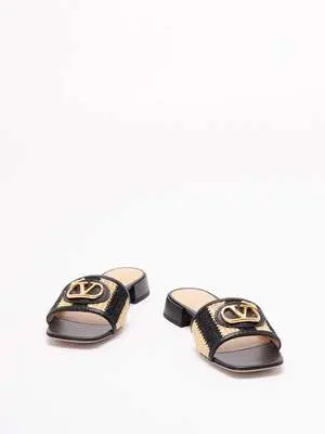 Valentino Garavani Vlogo Signature Raffia Slides - Multicolor