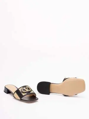 Valentino Garavani Vlogo Signature Raffia Slides - Multicolor