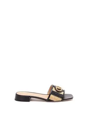 Valentino Garavani Vlogo Signature Raffia Slides - Multicolor