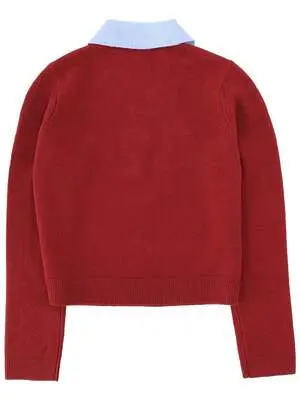 SELF-PORTRAIT Ribbed Collared Polo Top