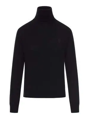 Gucci Wool Turtleneck With Embroidered Crest - Black