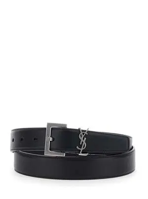 Saint Laurent Cassandre Plate Belt - Black