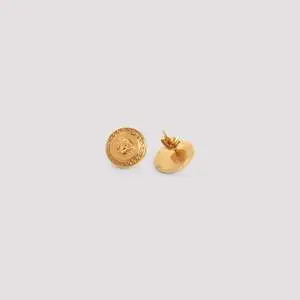 Versace Gold Brass Medusa Embossed Stud Earrings - Silver