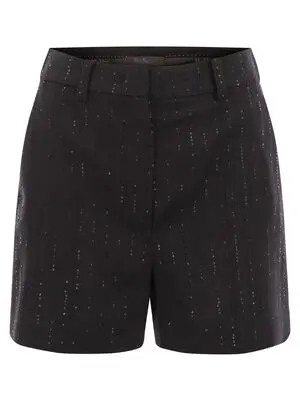 Max Mara Wool Blend Shorts With Sequined Pinstripe - Black