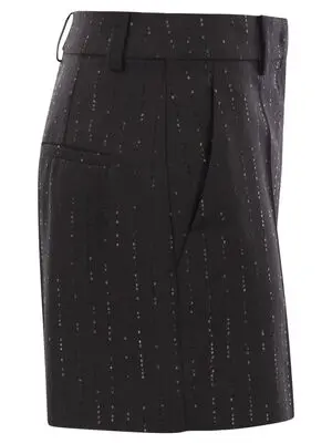 Max Mara Wool Blend Shorts With Sequined Pinstripe - Black