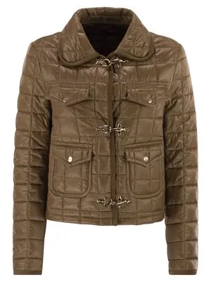 FAY 3 Hooks Technical Checkered Fabric Jacket - Brown