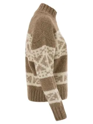 Peserico Alpaca, Cotton, And Wool Knitwear With Geometric Pattern