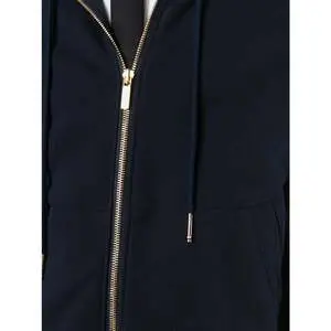Thom Browne Navy Cotton Zip-up Hoodie With Signature 4-bar Stripe - Blue