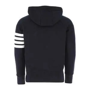 Thom Browne Navy Cotton Zip-up Hoodie With Signature 4-bar Stripe - Blue