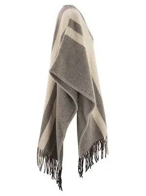 FAY Two-tone Wool Poncho With Hook Closure And Fringe