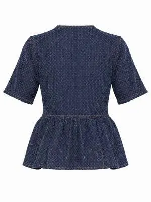 GANNI Peplum Blouse With Bow Detail - Blue