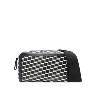 Pierre Hardy Geometric Print Leather Shoulder Bag - Black