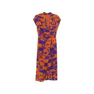 Dries Van Noten V-neck Floral Print Viscose Dress - Orange
