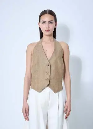 Max Mara Sauro Halterneck Waistcoat In Linen