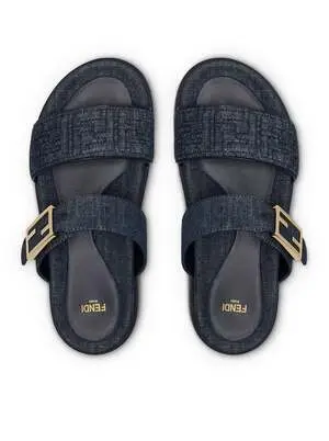 Fendi Double Strap Slide Sandals With Ff Baguette Buckle