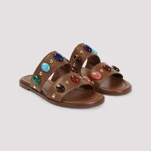 GIANVITO ROSSI Embellished Leather Flat Sandals