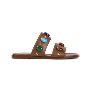 GIANVITO ROSSI Embellished Leather Flat Sandals - Multicolor