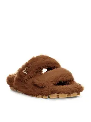 Miu Miu Shearling Slip-on Sandals With Adjustable Straps And Lug Sole