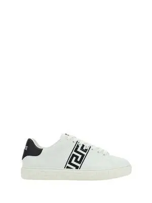 Versace Leather Low Top Sneakers With Greek Embossing