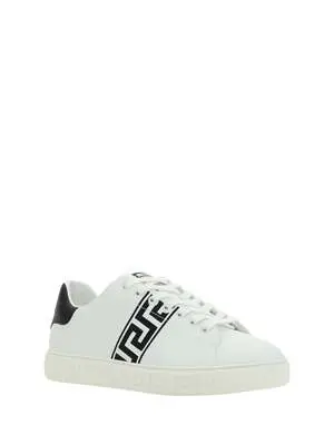 Versace Leather Low Top Sneakers With Greek Embossing
