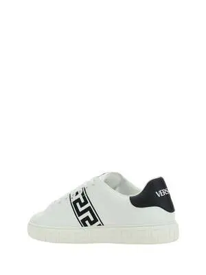 Versace Leather Low Top Sneakers With Greek Embossing