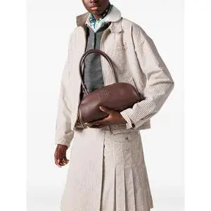 Miu Miu Embossed Logo Leather Shoulder Bag - Brown