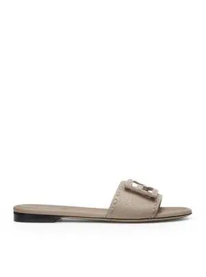Fendi Slide Baguette In Dove Grey Leather - Multicolor