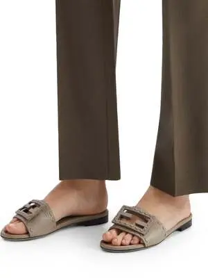 Fendi Slide Baguette In Dove Grey Leather - Multicolor
