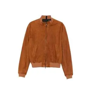 Tagliatore Suede High Neck Zip-up Jacket - Brown