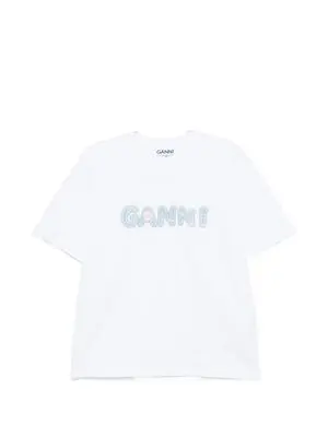 GANNI Logo Embroidered Cotton T-shirt - Multicolor