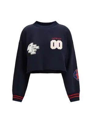Off-White Cropped Sweatshirt With Royal Patches - Blue