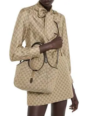 Gucci Small Market Shopping Bag With Monogram Canvas And Leather Trim