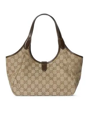 Gucci Small Market Shopping Bag With Monogram Canvas And Leather Trim