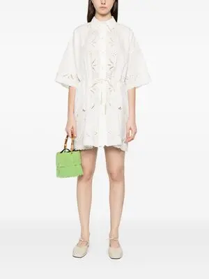 FORTE_FORTE Embroidered Cotton Shirtdress With Crystal Floral Embellishments - Multicolor