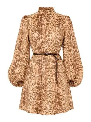 Zimmermann Animal Print Belted Mini Dress - Multicolor