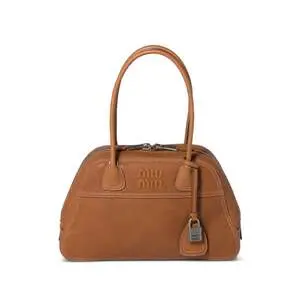 Miu Miu Suede Top Handle Bag With Embossed Logo And Padlock Detail