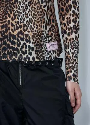 GANNI Leopard Print Mesh Long Sleeve Top