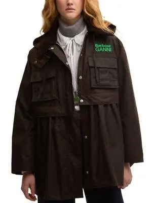 BARBOUR X GANNI Waxed Cotton Parka With Hood - Brown