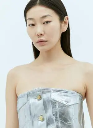 GANNI Foil Denim Corsage Top