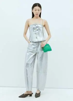 GANNI Foil Denim Corsage Top