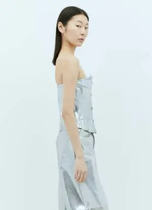 GANNI Foil Denim Corsage Top