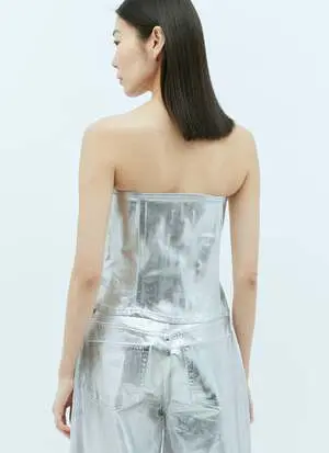 GANNI Foil Denim Corsage Top