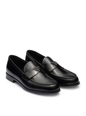 Prada Brushed Leather Loafers - Black