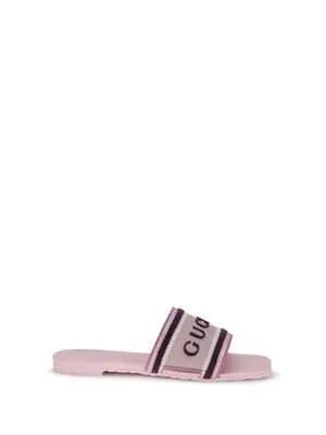 Gucci Embroidered Logo Rubber Slide Sandals - Pink