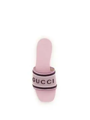 Gucci Embroidered Logo Rubber Slide Sandals - Pink