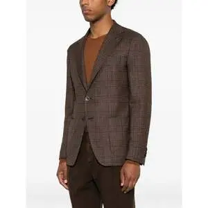 Tagliatore Checked Virgin Wool Blend Blazer - Brown
