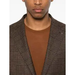 Tagliatore Checked Virgin Wool Blend Blazer - Brown